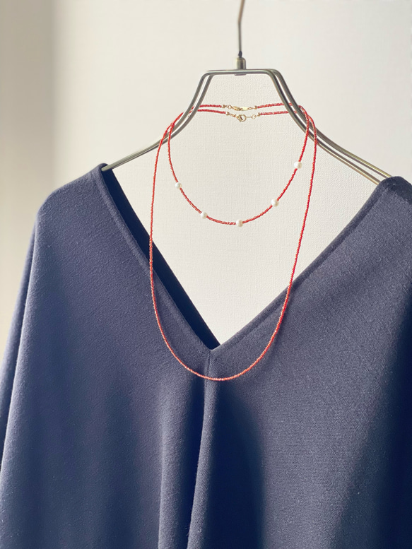 こだわりビーズとパールのネックレス 2本セット Orange Brown チョーカー Ichi-ring（いちりん） 通販 18066363｜Creema(クリーマ)