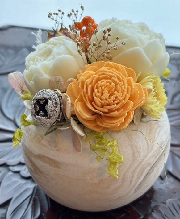 天然素材の精油＆ソイワックスのアロマブーケ Orangeのお花 ジェスモナイトのマーブル花器 キャンドル・キャンドルホルダー Onka 通販 ...