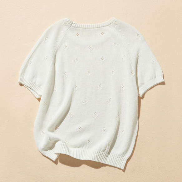 毎日キレイを叶うサマーニット 透かし編みニット 和紙素材 半袖ニット ホワイト 240802-1 ニット・セーター fall-in&co(talent) 通販｜Creema(クリーマ ...
