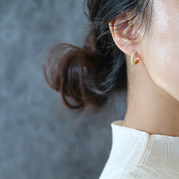 当店人気No.1！《毎日のお洒落に丁度良い》14KGP/ CZ HOOPS (ピアス) アレルギー対応 ピアス（フープ） GEMUU 通販 18113891｜Creema(クリーマ)