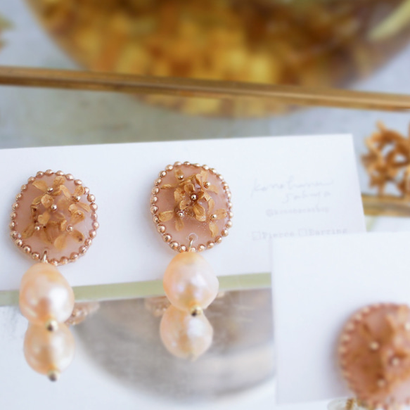 金木犀と真珠の耳飾り｜14kgfピアス｜イヤリング｜No.198 ピアス（スタッド・一粒） saki 通販 18136285｜Creema(クリーマ)