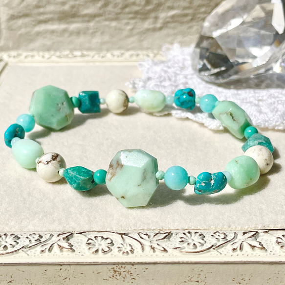 ＊ゆったりさん＊ クリソプレーズ＋クリソコラ＋ターコイズのブレスレット csp-b-2408-08 ブレスレット t.m.k. 通販 ...