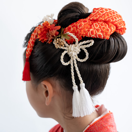 七五三7歳振袖髪飾り赤A】鹿の子(かのこ)ちんころ&水引き 七五三7歳振袖髪飾り赤A】鹿の子(かのこ)ちんころ&水引き