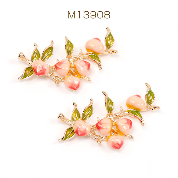 M13908 2個 エポ貼付けパーツ もも 桃モチーフ 大ぶりメタルデコパーツ コサージュ金具 ブローチ 2 x（1ヶ） デコパーツ beads&parts【プロフ必読】 通販 ...