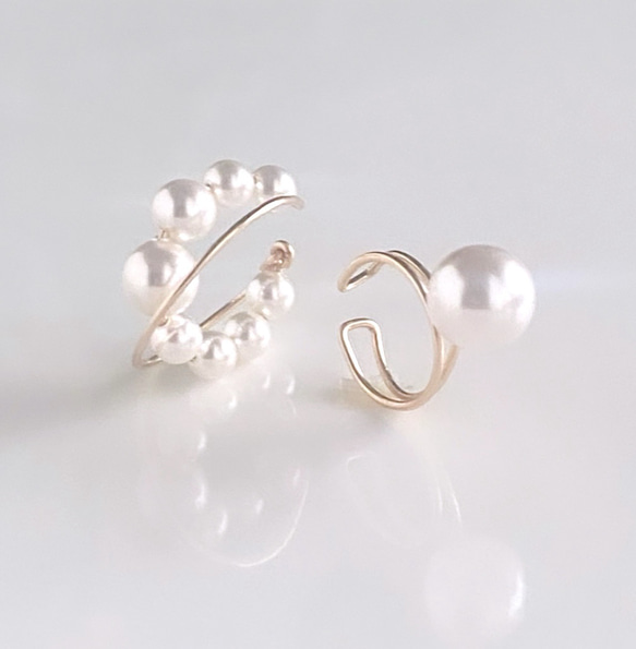 14kgf Grain and Humming クリスタルパール イヤーカフ 2 点セット イヤーカフ f accessory 通販 18190216｜Creema(クリーマ)