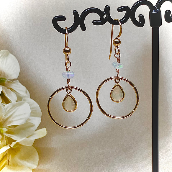 ★送料無料★10月誕生石、エチオピアンオパールと14Kgf（枠）＋14Kgfリング上品ピアスアレルギー対応14Kgf ピアス（その他） Yuckey 通販 18202268｜Creema(クリーマ)