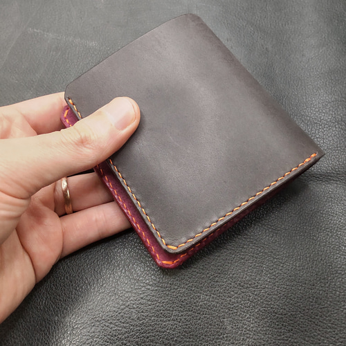 2つ折り財布 サッビア×シボ革 グレー×パープル 二つ折り財布 2つ折り財布 サッビア×シボ革 グレー×パープル 二つ折り財布