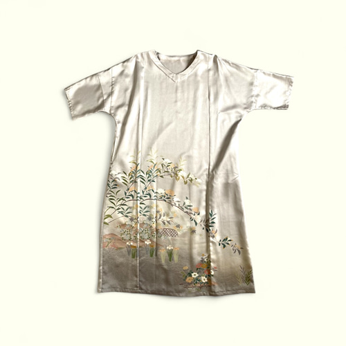 花柄の訪問着,着物リメイク,ワンピース – 上質正絹使用 花柄の訪問着,着物リメイク,ワンピース – 上質正絹使用