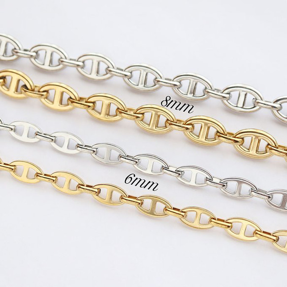 316L サージカルステンレス マリンチェーン 切り売り 18cm 幅6mm ゴールド 金具・チェーン Trois anges 通販 18234231｜Creema(クリーマ)