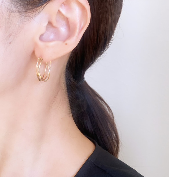 14kgf diagonal 20 キャッチレス フープピアス ピアス（フープ） f accessory 通販 18241323｜Creema(クリーマ)