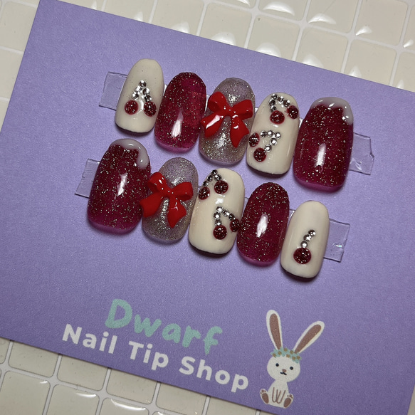 ♡さくらんぼリボンネイル♡ ネイルチップ（つけ爪） Dwarf Nail Tip 通販｜Creema(クリーマ) 18241708