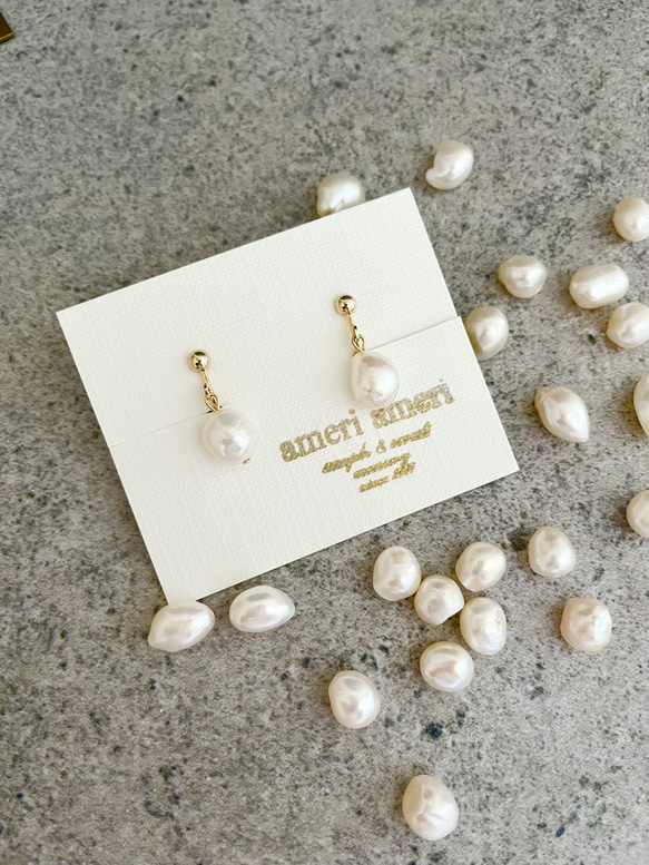 送料無料⭐︎卒業式、入学式バロックパールの一粒イヤリング 淡水パール イヤリング・ノンホールピアス ameri ameri 通販 18260292｜Creema(クリーマ)