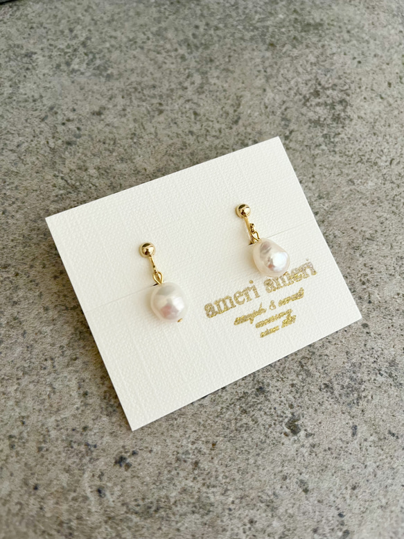 送料無料⭐︎卒業式、入学式バロックパールの一粒イヤリング 淡水パール イヤリング・ノンホールピアス ameri ameri 通販 18260292｜Creema(クリーマ)