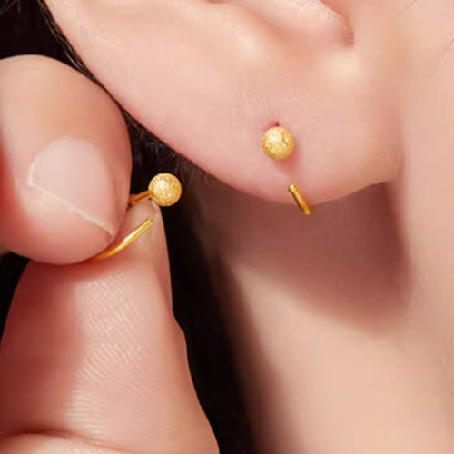 24K(片耳)K24純金丸玉フープピアス24金ピアス つや消し24K純金 24K(片耳)K24純金丸玉フープピアス24金ピアス つや消し24K純金