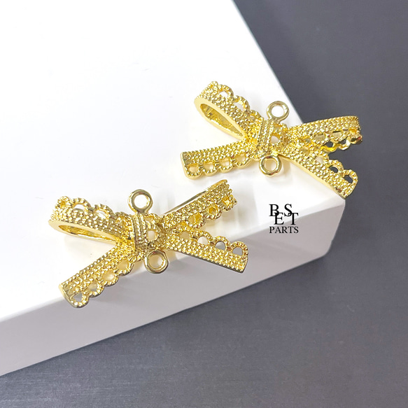 【1個入り】約29*15mm 低金属アレルギー 大ぶりレースリボンモチーフ 16KGP ゴールドチャーム /bp402 チャーム 低金属アレルギーパーツBESTPARTS 通販 ...