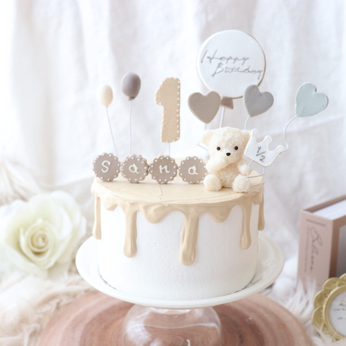 風船いっぱいくまさんのクレイケーキ☆1歳誕生日 ハーフ 風船いっぱいくまさんのクレイケーキ☆1歳誕生日 ハーフ