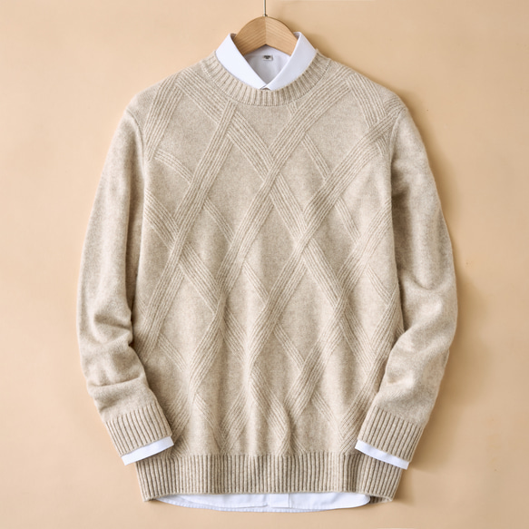 【メンズ ️厚手カシミア100%】丸ネックセーター |ケーブル編み|カジュアル|レトロ系|T-5ZH-MEN ニット・セーター Rain is ...