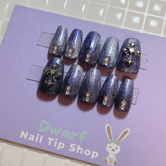 ネイビーマグクロスネイル♡ ネイルチップ（つけ爪） Dwarf Nail Tip 通販 18305808｜Creema(クリーマ)