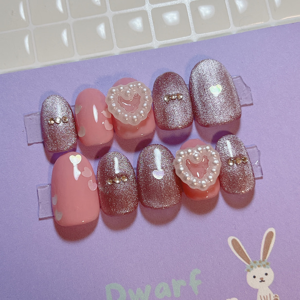 ピンクマグハートネイル♡ ネイルチップ（つけ爪） Dwarf Nail Tip 通販｜Creema(クリーマ) 18305859