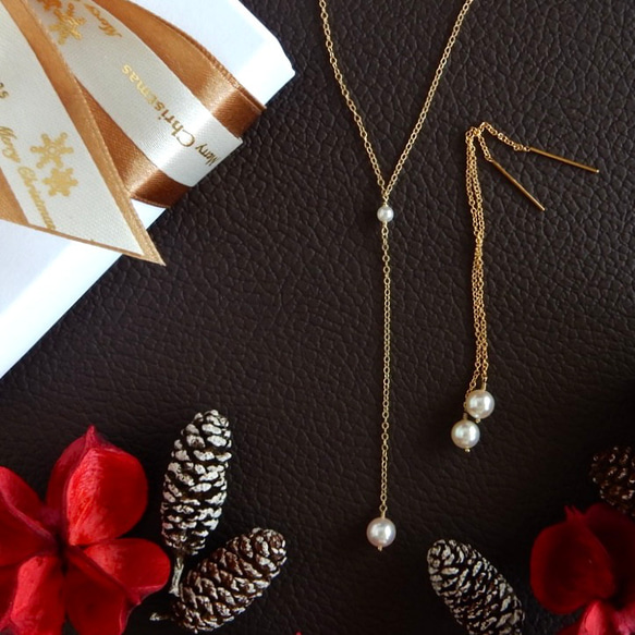 〖Creema限定クリスマス〗アコヤパールY字ネックレス・アメリカンピアス2点セット 14kgf ネックレス・ペンダント R-th (アース) 通販 18312523｜Creema(クリーマ)