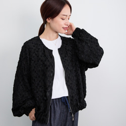 素材で魅せる 柔らかジャガード ノーカラー ジャケット ブラック 0662BK ジャケット SWiMMY Clothing 通販 18326442｜Creema(クリーマ)