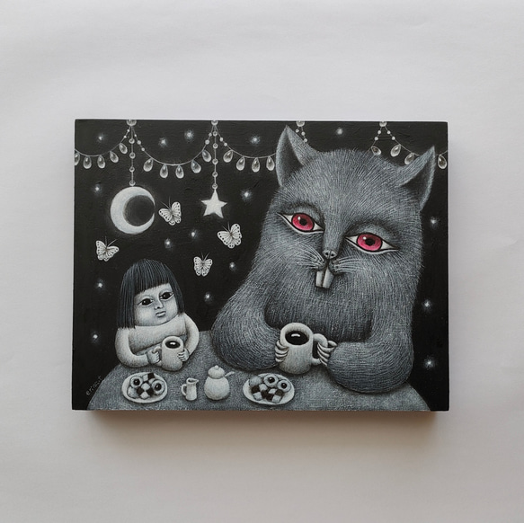 原画「夜のカフェ」木製パネル F0号 絵画 田尻絵理奈 通販 18335677｜Creema(クリーマ)
