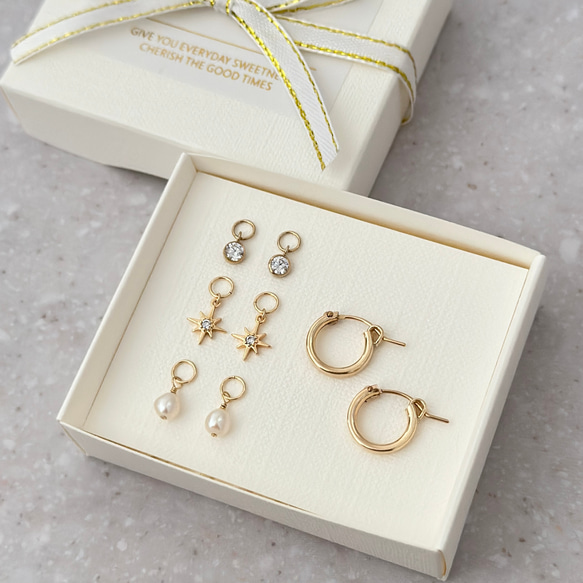 14kgf フープピアス ピアスチャーム 4点セット ピアス（その他） 【Lune ルーヌ】 通販 18374190｜Creema(クリーマ)