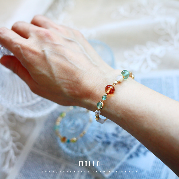 Molla Spring Aquatic Citrine Green Fluorite White Crystal Agate バングル ...