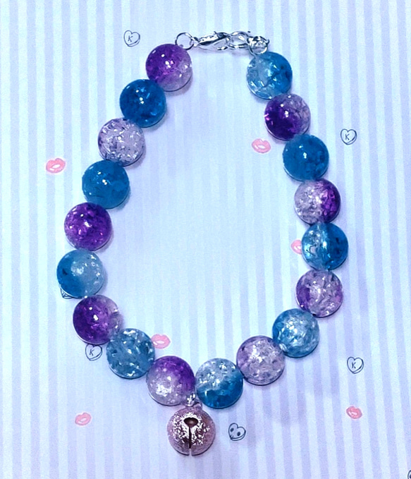 犬 猫 首輪 ハンドメイド ビーズ クラックビーズ 1個 紫 パープル 青 ブルー キラキラ 可愛い 男の子 女の子 リード・首輪 ライム ...