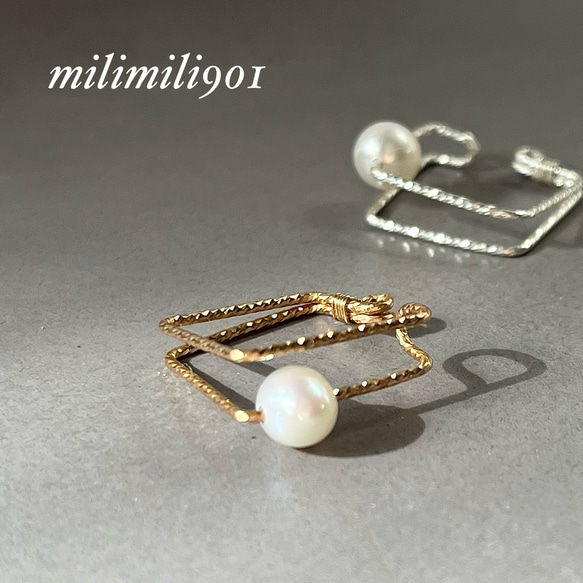 14kgf/silver925 淡水パールとスパークルワイヤーのエアリーイヤーカフ イヤーカフ milimili901 通販 18417334｜Creema(クリーマ)