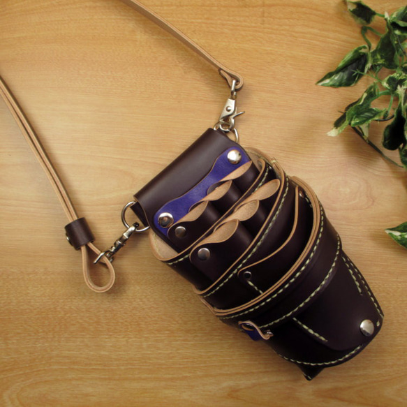 手縫い 本革 6丁差し シザーケース [革ベルト付き] (ダークブラウン×パープル) SCL-158/CDC その他ケース CSUP ...