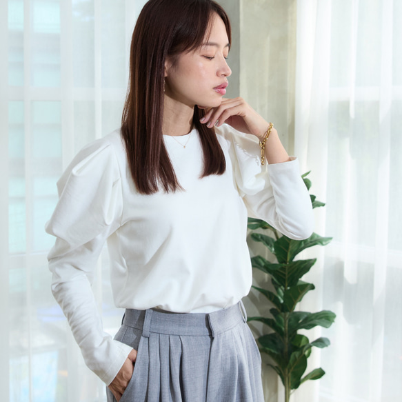 【SALE！！】華奢みえボリューム パワーショルダー カットソー 長袖 ホワイト 0646WH カットソー SWiMMY Clothing 通販 18419242｜Creema(クリーマ)