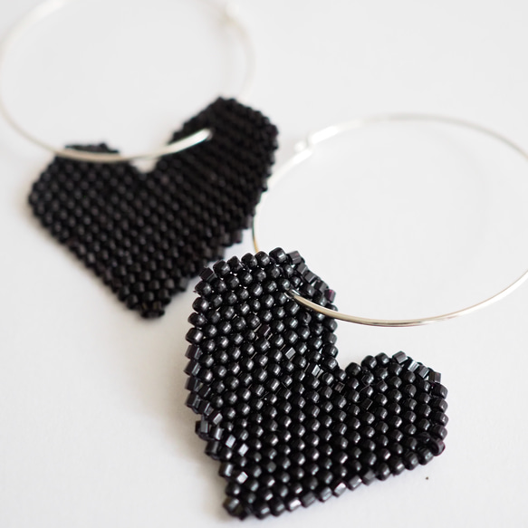 『ハートのsilver925フープピアス（ブラック） 』【受注】 ピアス（フープ） Beadspan 通販 18422354｜Creema(クリーマ)