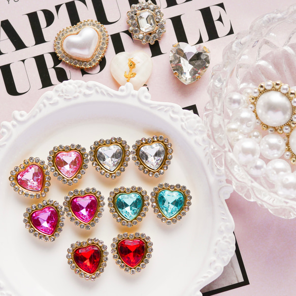 《5color SET》ハートビジュー&クリスタルメタルカボション/デコパーツ/5color×4個 デコパーツ COCONEL 通販 18424251｜Creema(クリーマ)