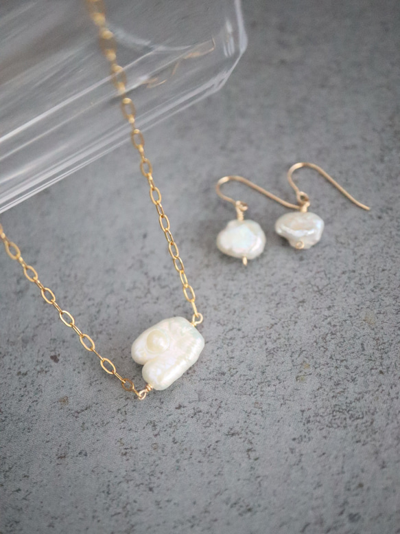 14kgf 〈2点セット〉ケシパール イヤリング ピアス ネックレスセット イヤリング・ノンホールピアス simpRay 通販 18429824｜Creema(クリーマ)