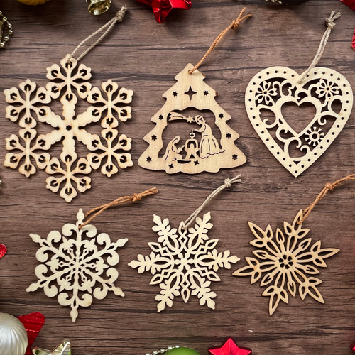 木製オーナメント6個セット/北欧/ナチュラル木/クリスマス 木製オーナメント6個セット/北欧/ナチュラル木/クリスマス
