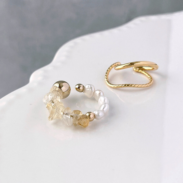 【福袋】14kgfパーツがきらめく淡水パールシトリンイヤーカフ・2連ゴールドイヤーカフ | 2way | 11月誕生石 イヤーカフ tiny gem room 通販 18447589 ...