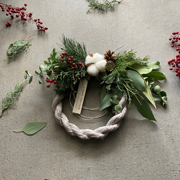 【年内お届け可】【即日発送】グレーお正月飾り クリスマスから飾れるしめ飾り クリスマスリース しめ縄 しめ飾り リース リース ...