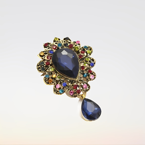 H2456 高級 菱形 キラキラ レトロ ブローチ/ブルー ブローチ ひかり 通販 18458850｜Creema(クリーマ)