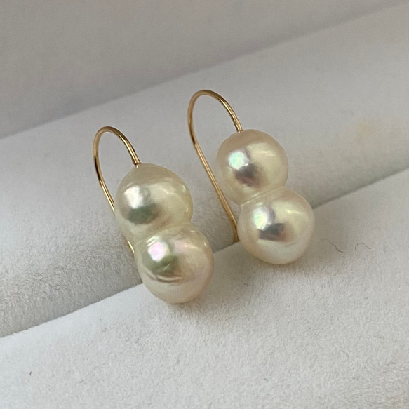 《K10》6.5㎜珠 あこや真珠 ツインパール フックピアス ピアス（フック・チェーン） Asny 通販 18497572｜Creema(クリーマ)