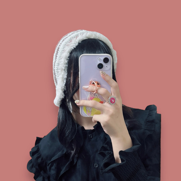 ピンクとファーのボンネット 手編み 編み物 かぎ針編み 帽子 ピンクとファーのボンネット 手編み 編み物 かぎ針編み 帽子