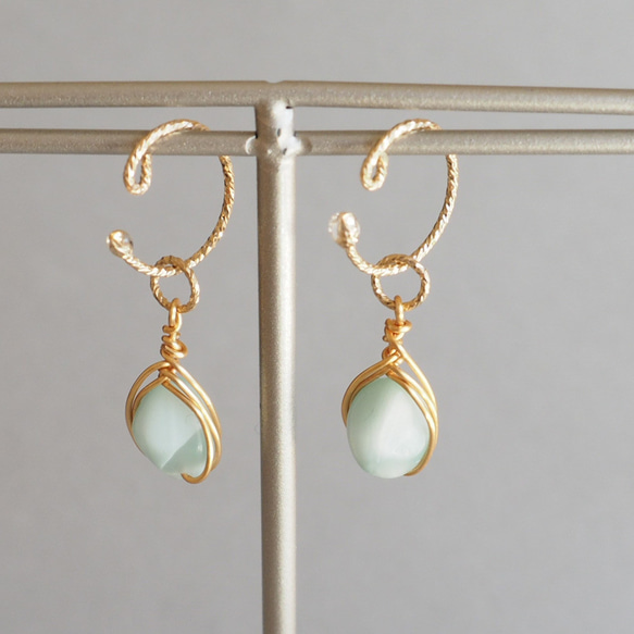 14kgf/6月誕生石 グリーンムーンストーン イヤリング ピアス ワイヤーラップ チャーム シンプル ギフト イヤリング・ノンホールピアス i.f(いふ) 通販 18522662 ...