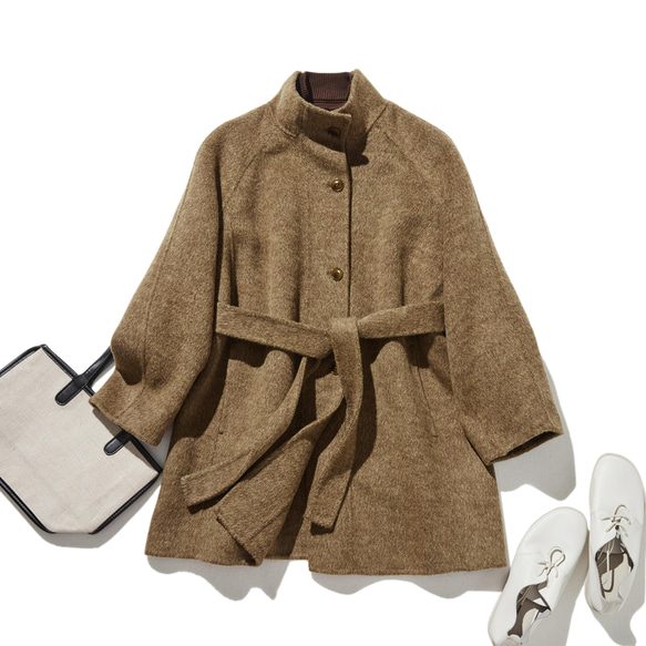 暖かく着用いただけるスタンドネックコート ベルト付き ウール混 深い黄色系 241110-2 コート fall-in&co(talent) 通販 18551814｜Creema(クリーマ)