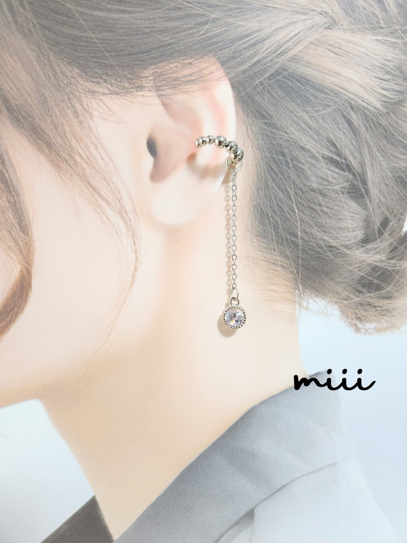 2WEY シルバー チェーンストーン付きイヤーカフ イヤーカフ miii 通販 18552163｜Creema(クリーマ)