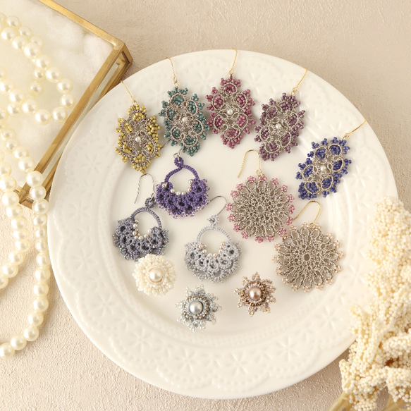 【Creema限定☆新春福袋④】タティングレースのピアス（イヤリング）2点セット ピアス（フック・チェーン） タティングラボ ニーナ・ガルガル 通販 18572303｜Creema(クリーマ)