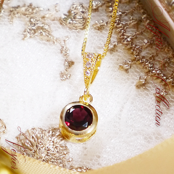 ガーネット 天然 1月 誕生石 ラウンド ファッセット キュービックジルコニア CZ kgp ネックレス ベゼル ネックレス・ペンダント Mond Schein 通販 18609344 ...