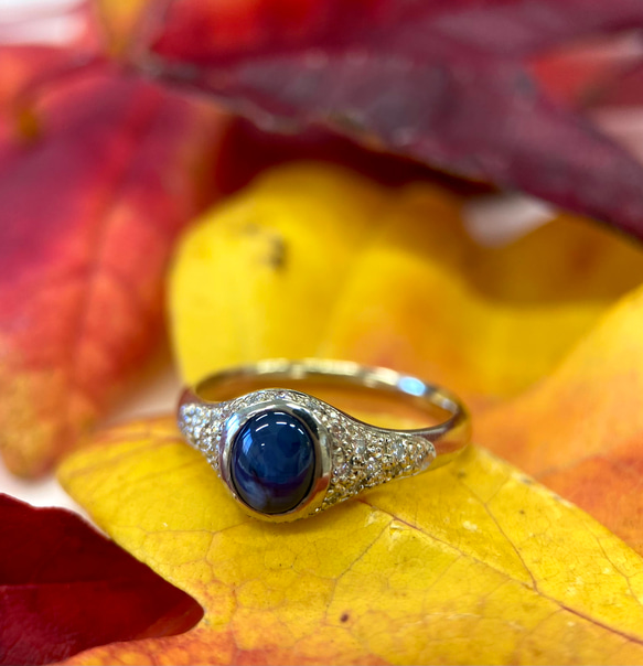 K14WGスターサファイア・ダイヤ入りリング(送料無料)お日様の光にピカ...スター 指輪・リング kakaz 通販 18614441｜Creema(クリーマ)