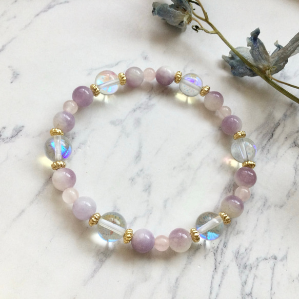 ルナフラッシュ × パープルホワイトクォーツァイト / 天然石ブレスレット ブレスレット lore 通販 18646658｜Creema(クリーマ)