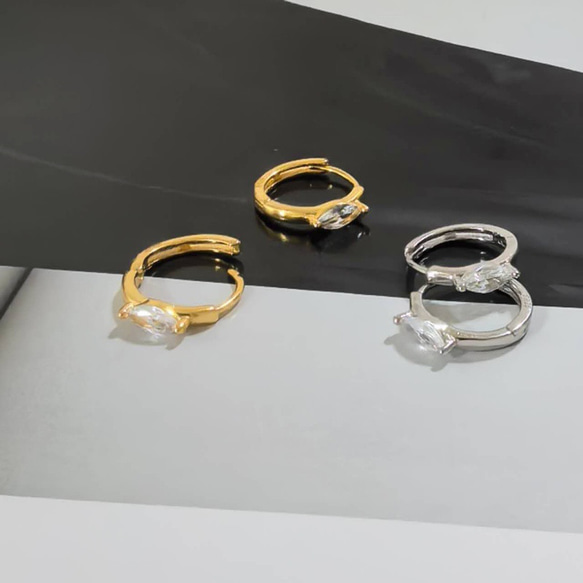 S925純銀製 ゴールド シンプル マーキスカット フープピアス 金属アレルギー つけっぱなし セカンドピアス ピアス（フープ） ying 通販 18653310｜Creema(クリーマ)