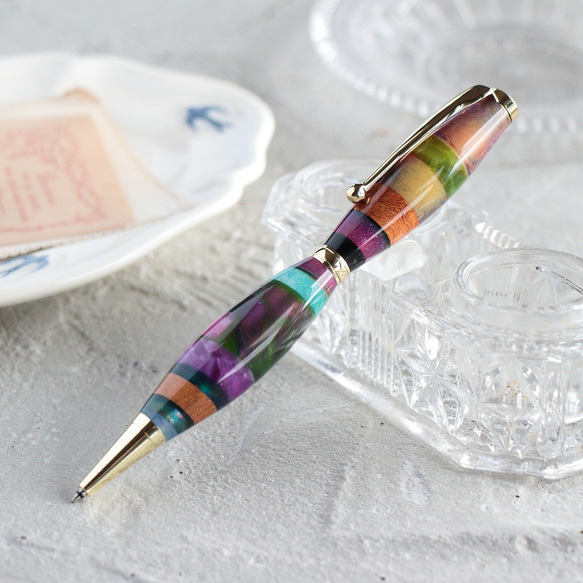 「一点もの軸 カテドラル マルチカラー・Luna 太軸」手作りボールペン Viriditas ジェットストリーム芯 ペン・筆記用具 万年筆作家 ...